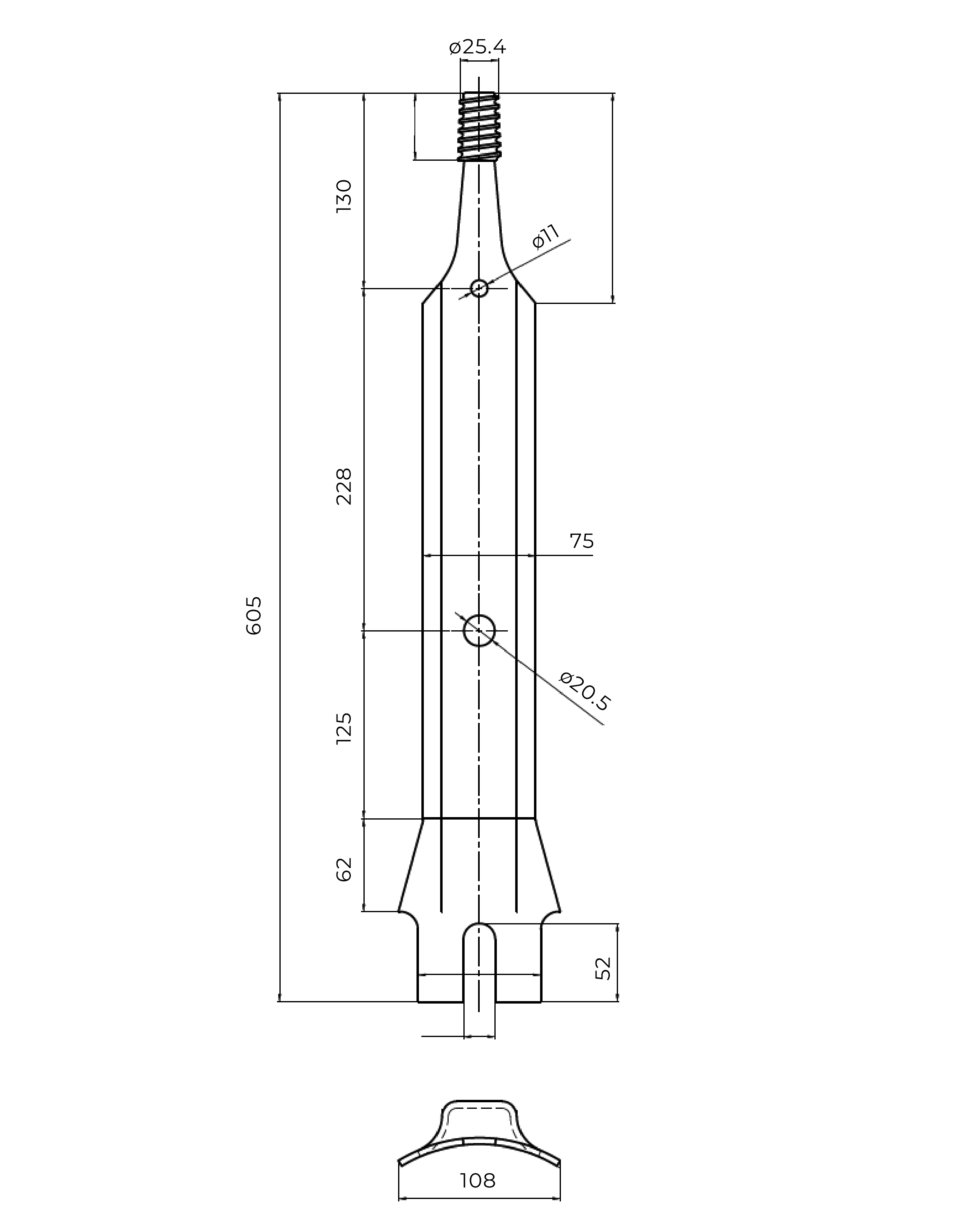 Pin Pole Top 24" Flared Base 1" Nylon Thread [Sky Pin] - Orbis